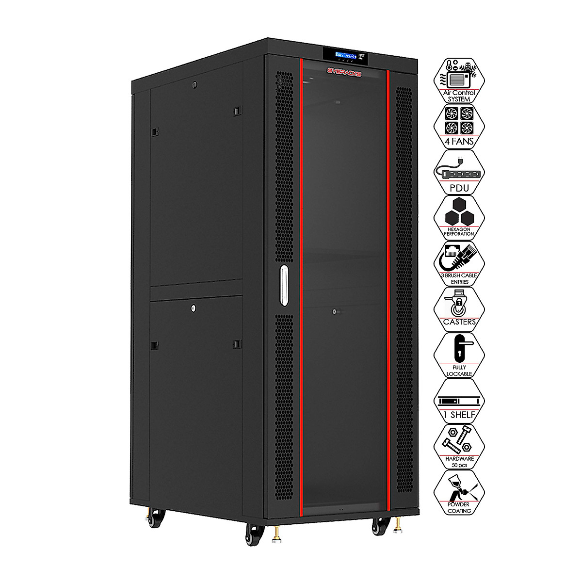 Server Rack - Locking Cabinet - Network Rack Cabinet Enclosure - 42U - Rack Mount - 32 Inch Deep - Server Cabinet - on Wheels - Shelf - Cooling Fan - Thermostat - Sysracks - SRF