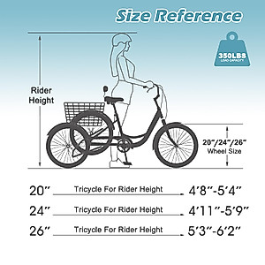 NAIZEA Adult Tricycle, 7 Speed Three Wheel Cruiser Bike, 20/24/26 inch Adult Trikes 3 Wheel Bikes with Large Basket for Seniors, Adults, Women, Men, Multiple Colors
