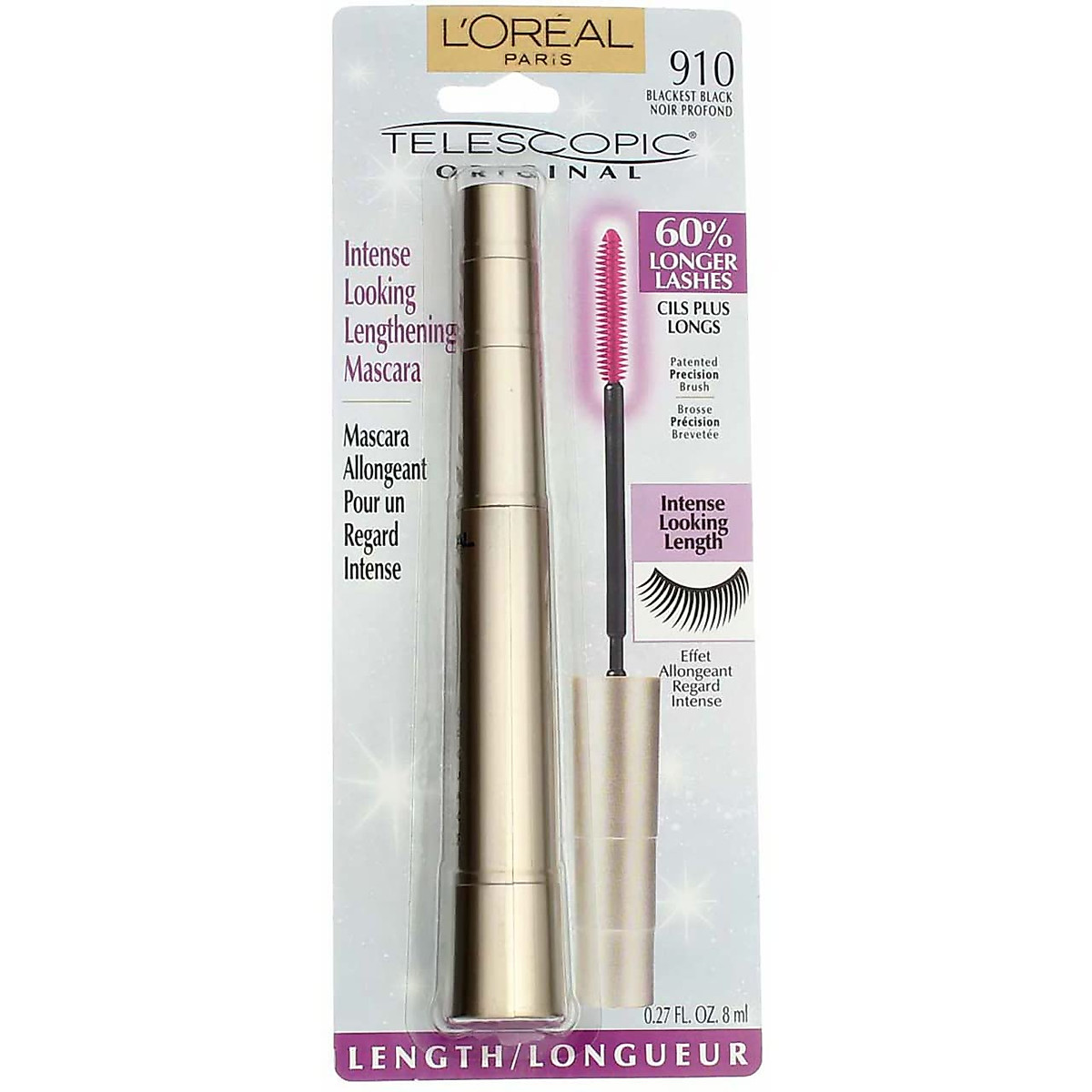 L'Oréal Paris Telescopic Original Mascara, 910 Blackest Black (Pack of 2)