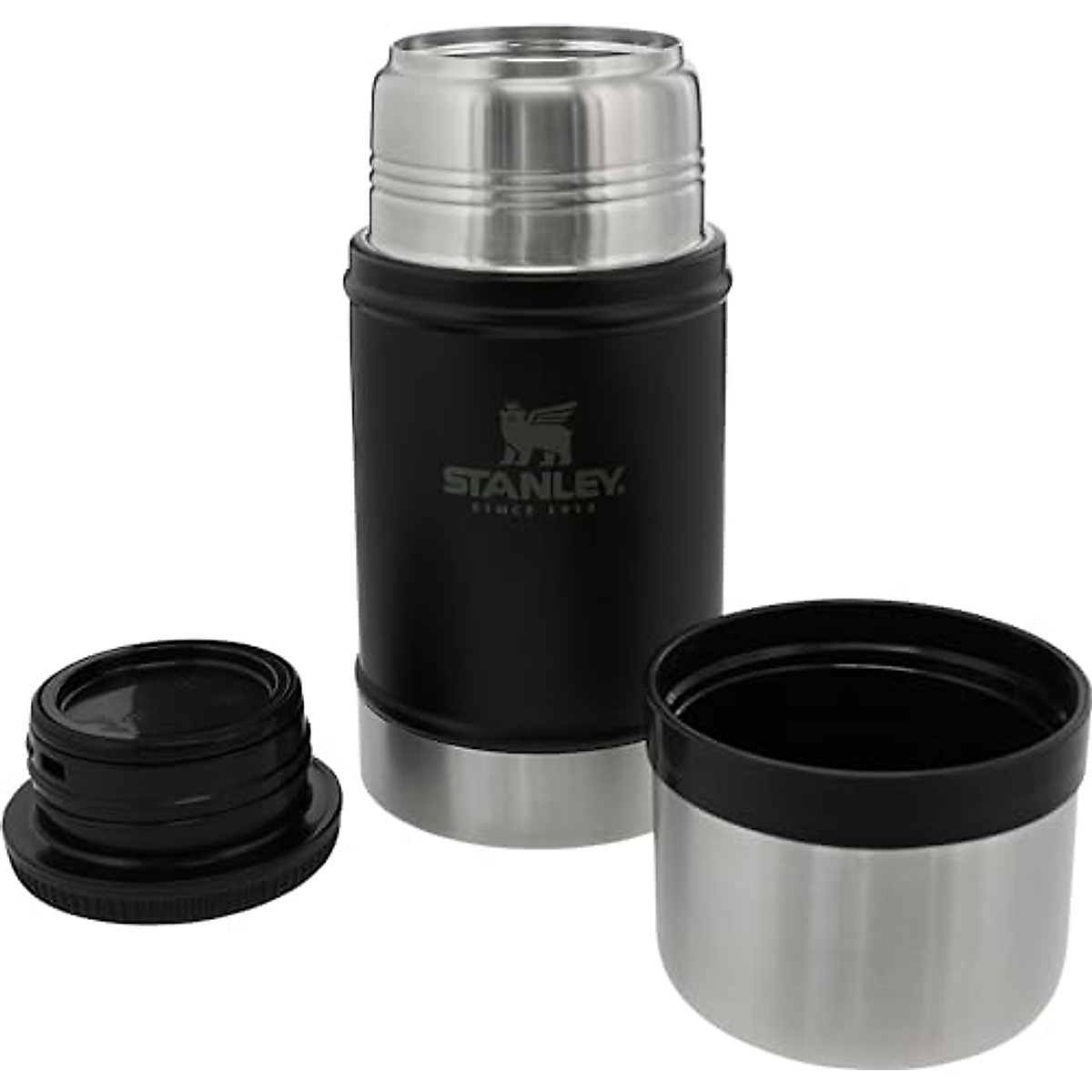 Stanley Classic Legendary Large Food Jar 24 oz | Vacuum Insulated Thermos Food Container | Wide Mouth Screw On Lid | Packable for Travel | Stainless Steel with Leakproof Lid | BPA-Free | Matte Black
