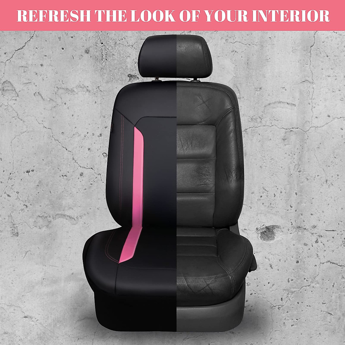 CAR PASS Black Pink Leather Car Seat Covers Full Set, Waterproof Durable Faux Leather Seat Covers 5 Seats Cushion Protector, Rear with Zipper, Airbag Fit for Women SUV Pick UpTruck Sedan Vehicle Auto