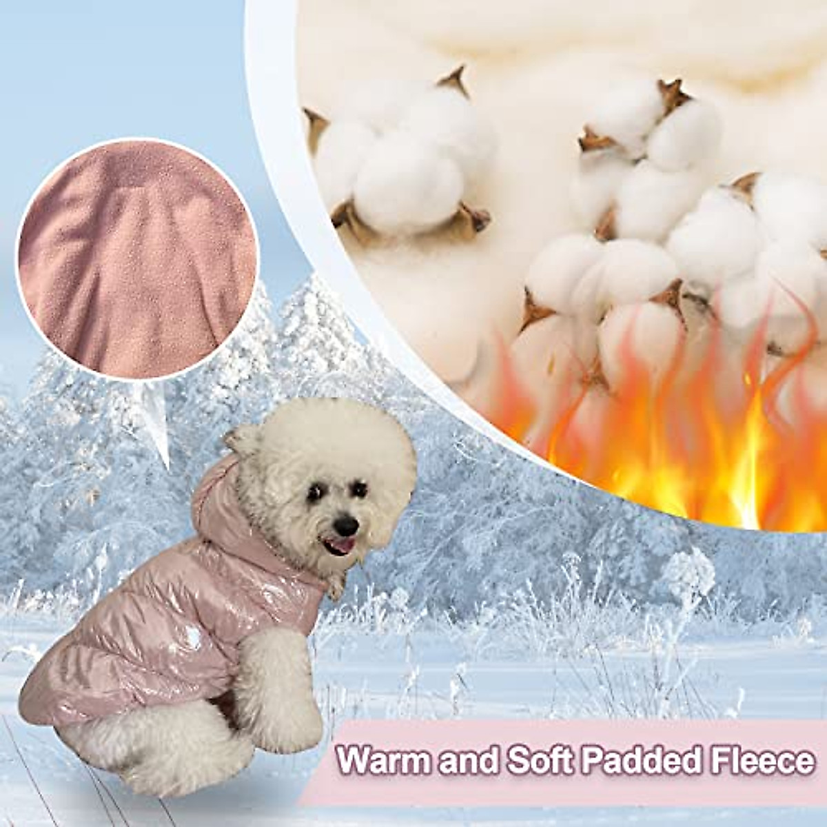 Dog Coat Dog Puffer Jacket Dog Snowsuit with D-Ring and Dog Lash Cat Dog Coats for Small Puppy Dogs Boy Girl Dog Hoodie Clothes Waterproof Windproof Warm Soft Fleece Dog Winter Coat Pink M
