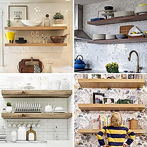 COUNTOOZQ Floating Shelves Rustic Wood Wall Shelf Wall Shelf Wood Floating Rack Hidden Decoration Storage Holder Shelf Rack Handmade Multifunction Decorative for Kitchen/Bedroom Frame,50cm