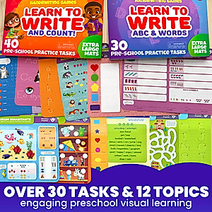 QUOKKA Busy Book Handwriting Practice for Kids - 2 Set - Learn to Write for Toddlers Age 3 4 5 - | 24 Tasks | 4 Dry Erase Markers | - Homeschool Preschool Learning Activities