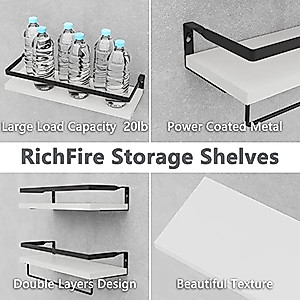 RichFire Floating Shelves Set of 2, Wall Shelves for Bathroom, Kitchen, Bedroom& Living Room, White Shelves for Wall Decor， Bathroom Shelves, Wall Shelves with Towel Bar