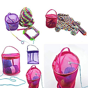 QiQiFanFan Portable Organizer Knitting Tool Yarn Case Mesh Bag Crochet Thread Storage Tote Baskets Pink S 14X13cm