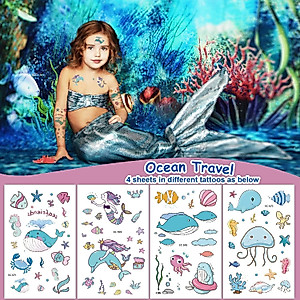 Leesgel 300pcs Temporary Tattoos for Kids, Featured 5 Series of Fake Waterproof Tattoos for Boys Girls- Spaceships, Dinosaurs, Animal Zoos, Mermaids, Pirates. (20 Sheets)