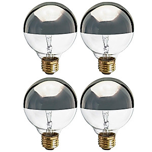 KOR (4 Pack) G25 Incandescent Light Bulb, Silver Half Chrome Crown with Mirror Reflect Glare-Less Finish, Decorative Globe 120 Volts, Lamp Shape, Medium Base, E26 Base, Dimmable. (40.00)