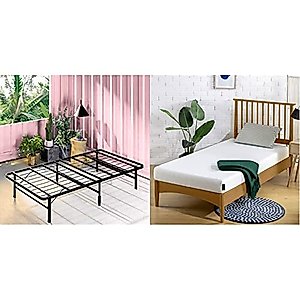 Zinus SmartBase Zero Assembly 14 Inch Bed Frame / Mattress Foundation (No Box Spring Needed) - Narrow Twin & Memory Foam 5 Inch Cot Size / Narrow Twin Mattress