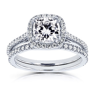 2 Carat(ctw) Cushion-Cut Moissanite Wedding Ring Sets for Women,10K 14K 18K Real Gold Engagement Ring Sets,Bridal Sets with Free Engraving Size 5-11 (18K Gold)