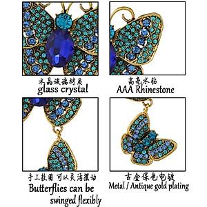 ulricar Crystal Rhinestone Butterfly Brooches For Women Pretty 3 Butterfly Insects Party Casual Brooch Lapel Pins Elegant Dress Accessories Wedding Christmas Birthday Jewelry Gift,Blue