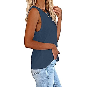 Cicy Bell Women's Casual Tank Tops Crewneck Sleeveless Plain Summer Cotton Tee Shirts (Navy,Large)