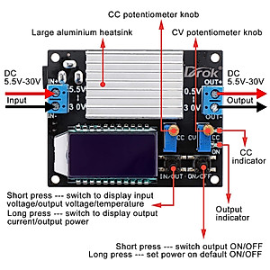 DROK Boost Buck Converter, DC 5.5-30V to 0.5-30V 5V 12V 24V Output Adjustable Power Supply Regulator Module, 4A 35W High Power Voltage Step Up Down Converter Board with Case LCD Display