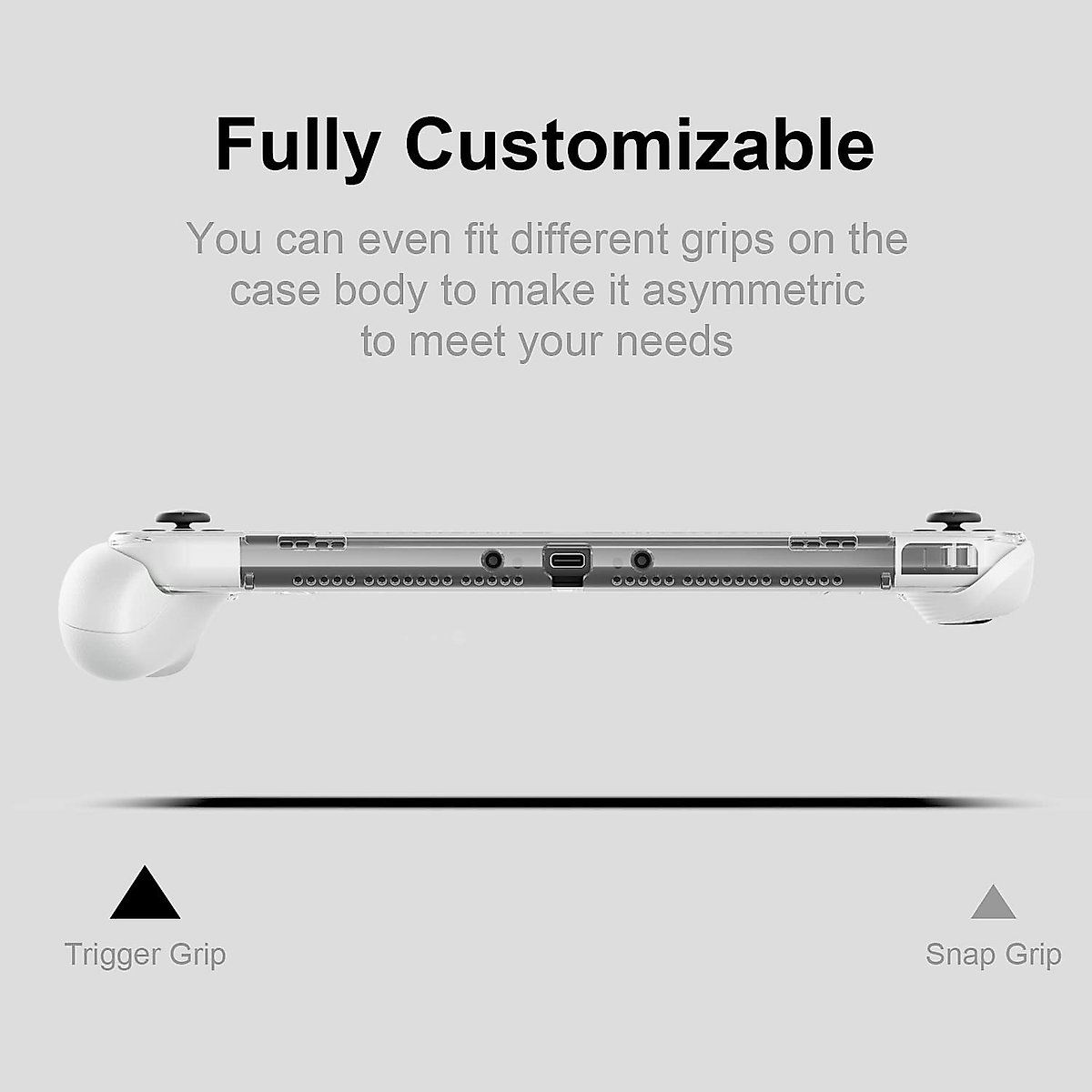 Skull & Co. GripCase OLED: A Dockable Transparent Protective Cover Case with Replaceable Grips [to fit All Hands Sizes] for Nintendo Switch OLED Model [No Carrying Case] -OLED White