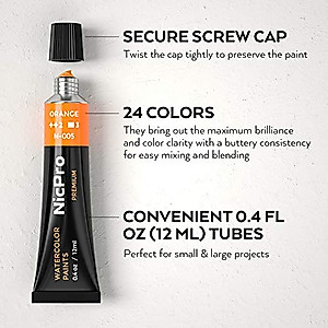 Nicpro 60PCS Watercolor Paint Kit, Professional Painting Supplies Set 24 Tube Water Color Paints, 8 Synthetic Squirrel Brushes, 25 Paper Pad, Palette, Color Wheel for Artists, Beginners, Kids, Adults