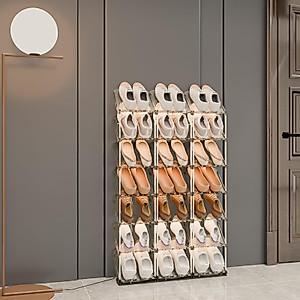 XIOUHM Elegant Shoe Rack 7 Tier Vertical Shoe Storage Organizer Holder Space Saving Free Standing Luxurious Narrow Shoe Shelf for Closet Garage Entryway and Front Door Entrance (Transparent Black)