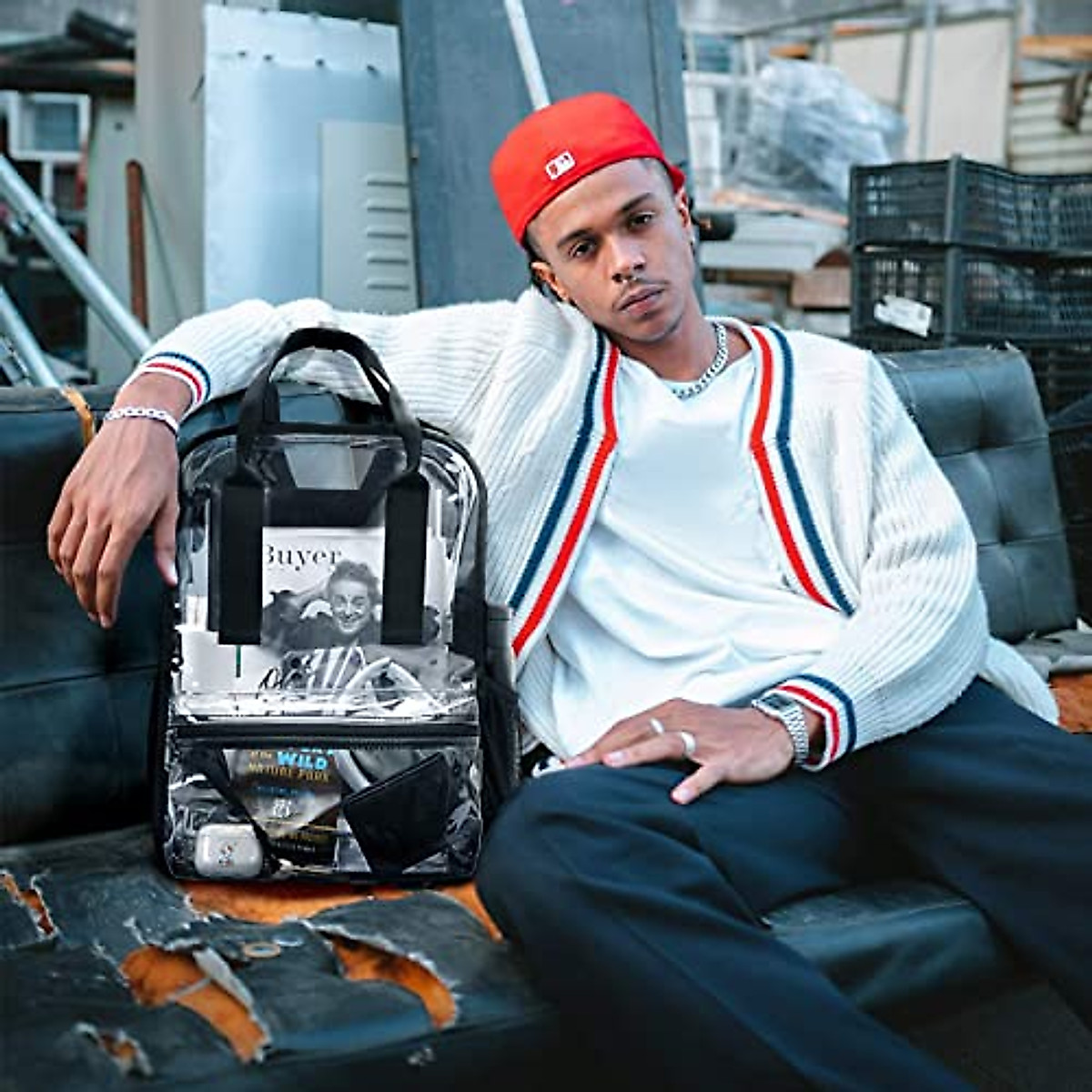 mommore Heavy Duty Clear Backpack Durable See Through Bookbags for Work, 16” Transparent Large Backpack, Black