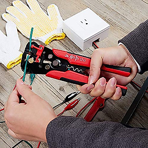 5 in 1 Self-Adjusting Wire Stripper Cutter, Wire Crimping Tool Wire Pliers for Wire Stripping, Cutting, Crimping 10-24 AWG (0.2-6.0mm²) (Red)