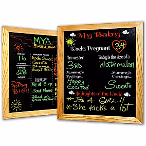 2 in 1 Reversible Monthly Baby Milestone Board & Pregnancy Baby Milestone Chalkboard | Baby Board | Baby Monthly Chalkboard Sign | Pregnancy Announcement | Baby Bump | Gift Mom Baby Shower | 12" x 16"