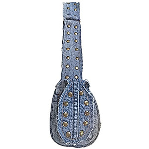 Bijoux De Ja Upcycling Blue Denim Jeans Punk Brass Rivet Studded Buckle Belt Decorative Barrel Shoulder Handle Handbag Purse