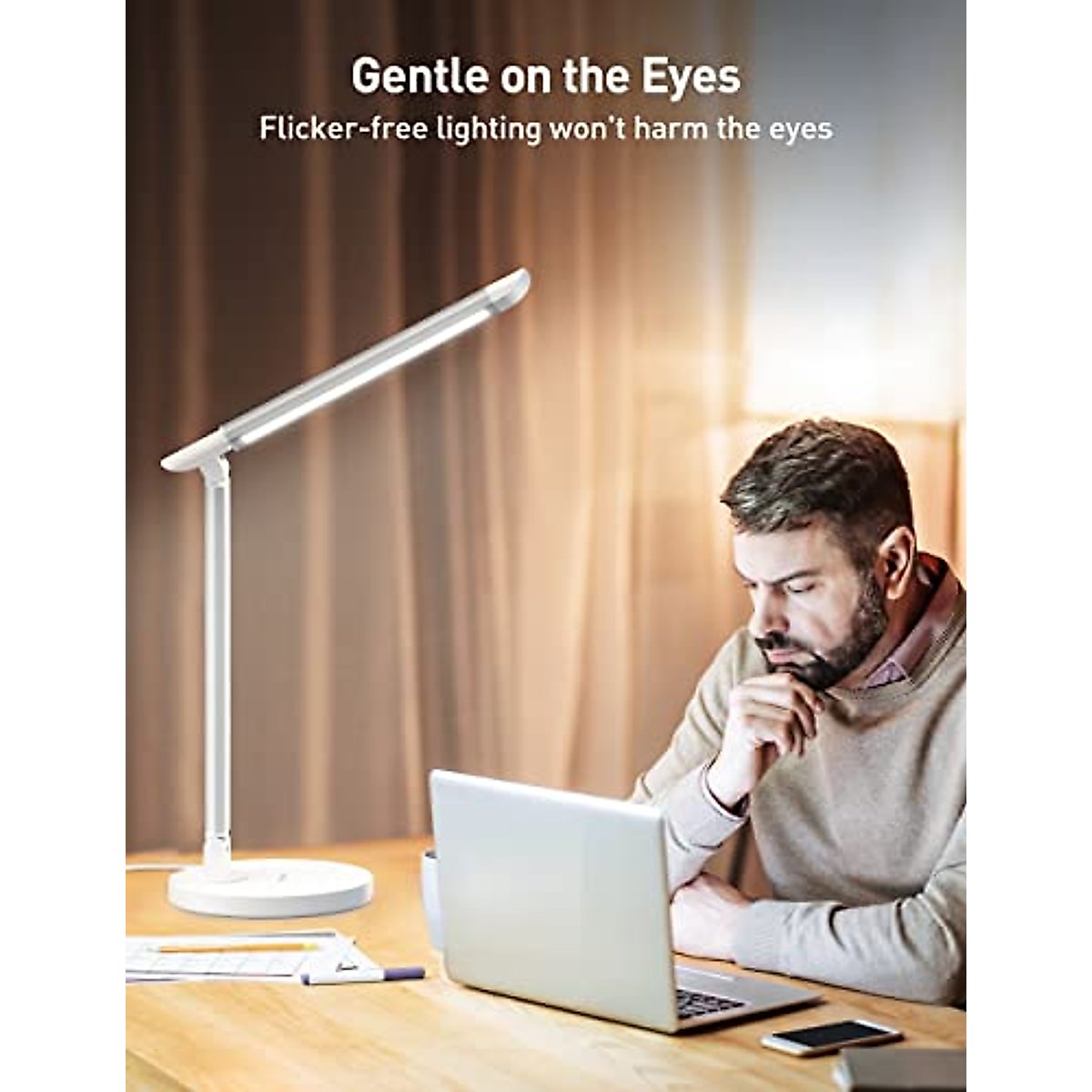 Desk Lamp, Dimmable Desk Light with USB Charging Port, Led Desk Lamp with 10 Brightness Levels & 5 Color Temperature, Touch Control, Adjustable Arm, Eye-Caring for Home Office Bedroom Reading