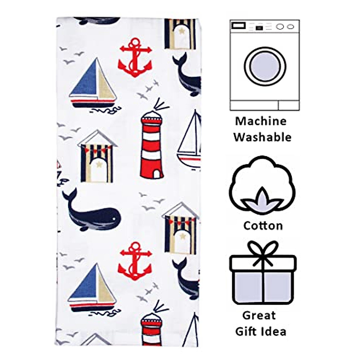 fillURbasket Coastal Kitchen Towels Set Nautical Dish Towels Fish Kitchen Towels Seashell Towels for Kitchen Decorative Hand Dish Drying 15"x25" 100% Cotton