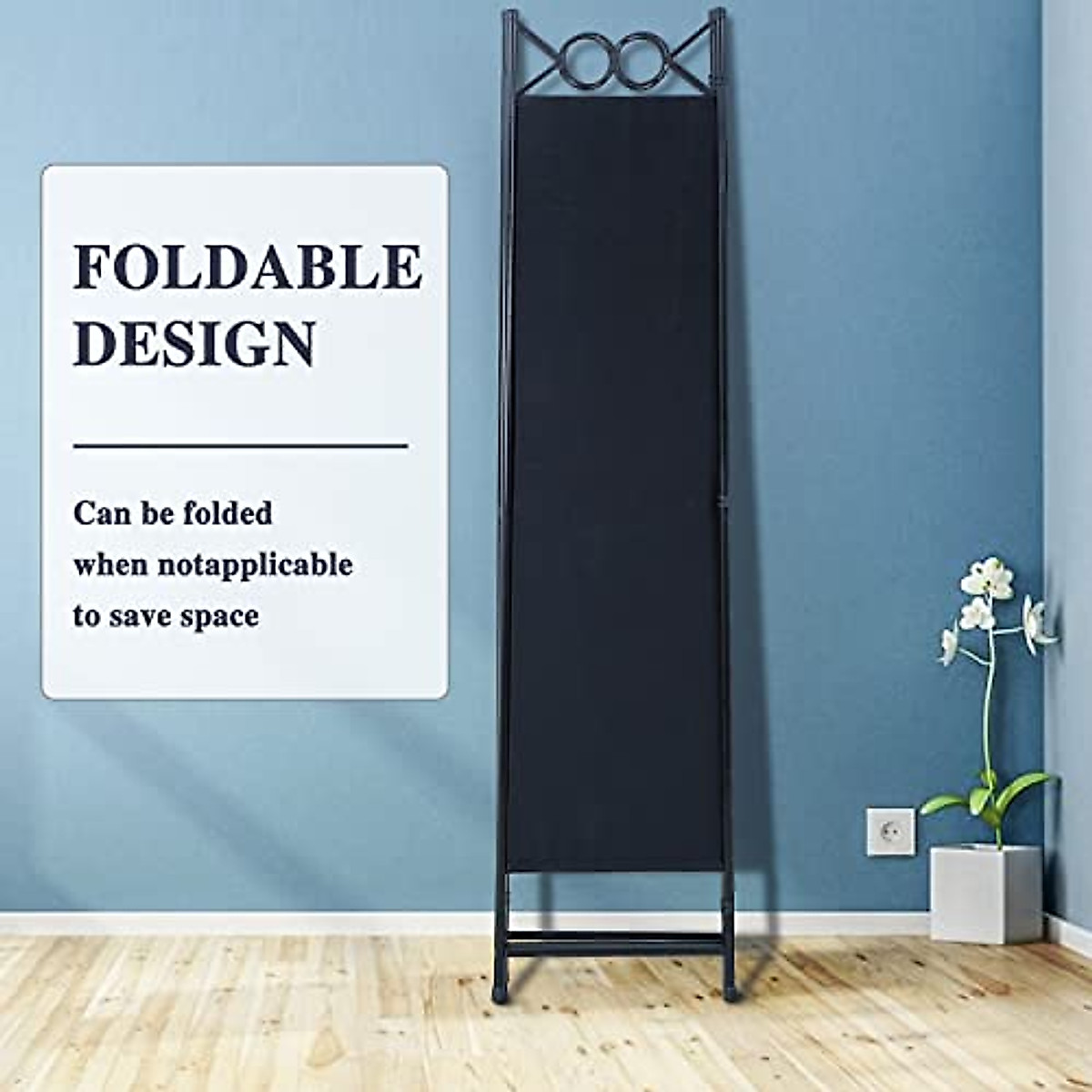 Room Divider 4 Panels 6FT Room Divider Wall Folding Privacy Screens with Steel Frame Freestanding Partition for Home Office Bedroom,Black