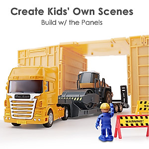 iPlay, iLearn Kids Construction Toys Truck Set, Boys Engineering Vehicle Playset, Crane Transport Trailer, Bulldozer Forklift for Sandbox Site, Birthday Gift for Age 3 4 5 6 Years Old Toddler Children