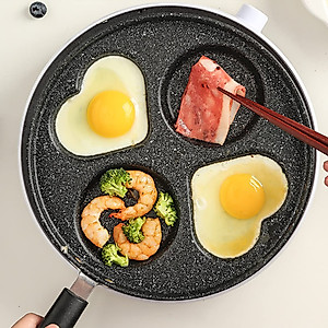 QNCIGER 9.7 "4-Hole Frying Pan Nonstick, Heart-Shaped Pancake Pan, Breakfast Egg Frying Pan Suitable for Gas Stove and Induction Cooker (Black)