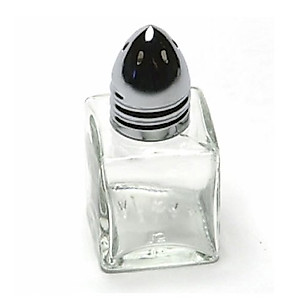 Mini Salt & Peppper Shakers Shaker, Cube Shape, Polished Chrome Top, Glass Body - 1 Dozen by UPI