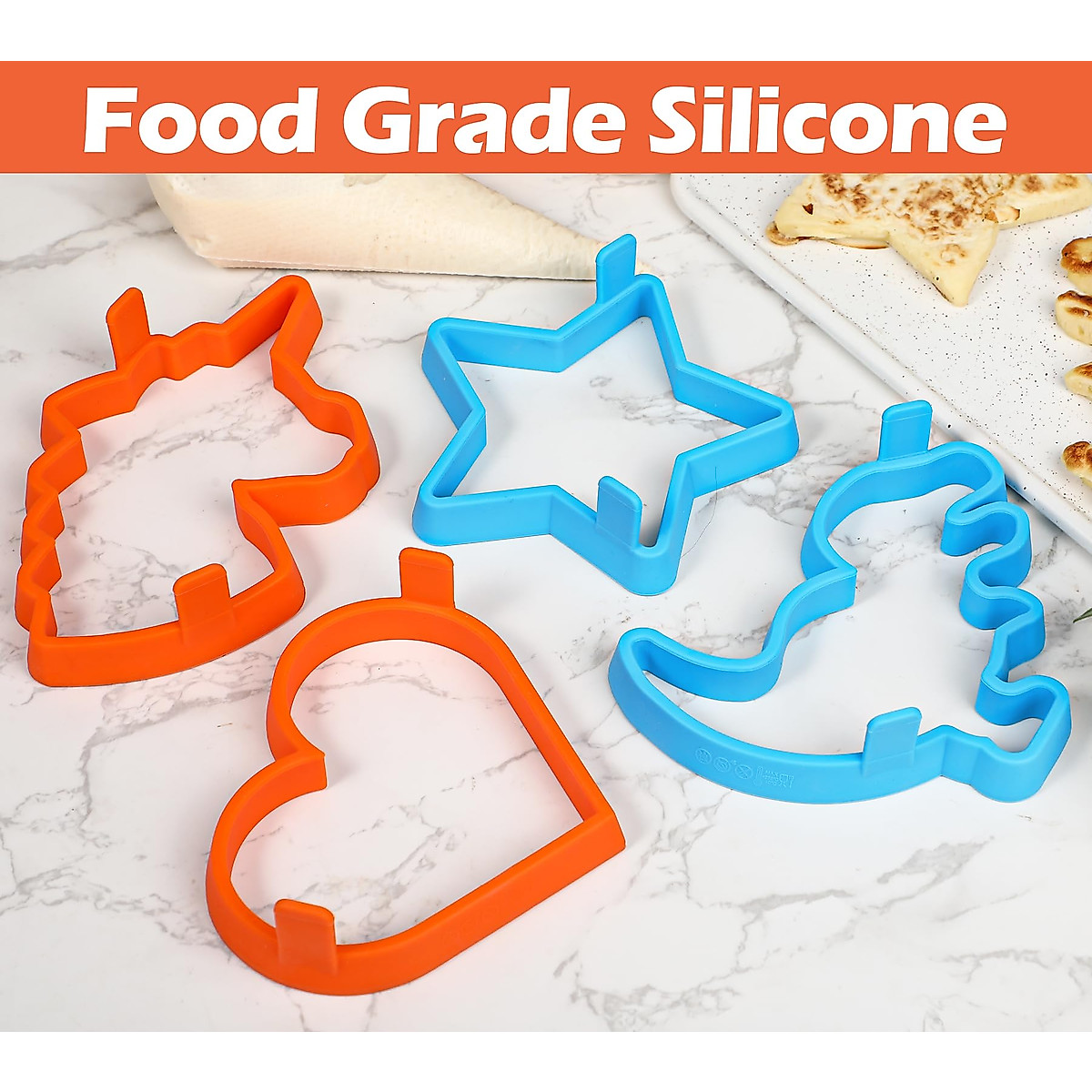 Kamehame Silicone Pancake Molds for Heart, Star, Dinosaur, Unicorn Shape Pancakes, 4 Pack Nonstick Pancake Shaper for kids, Fun Cake Ring Mold for Griddle Cooking