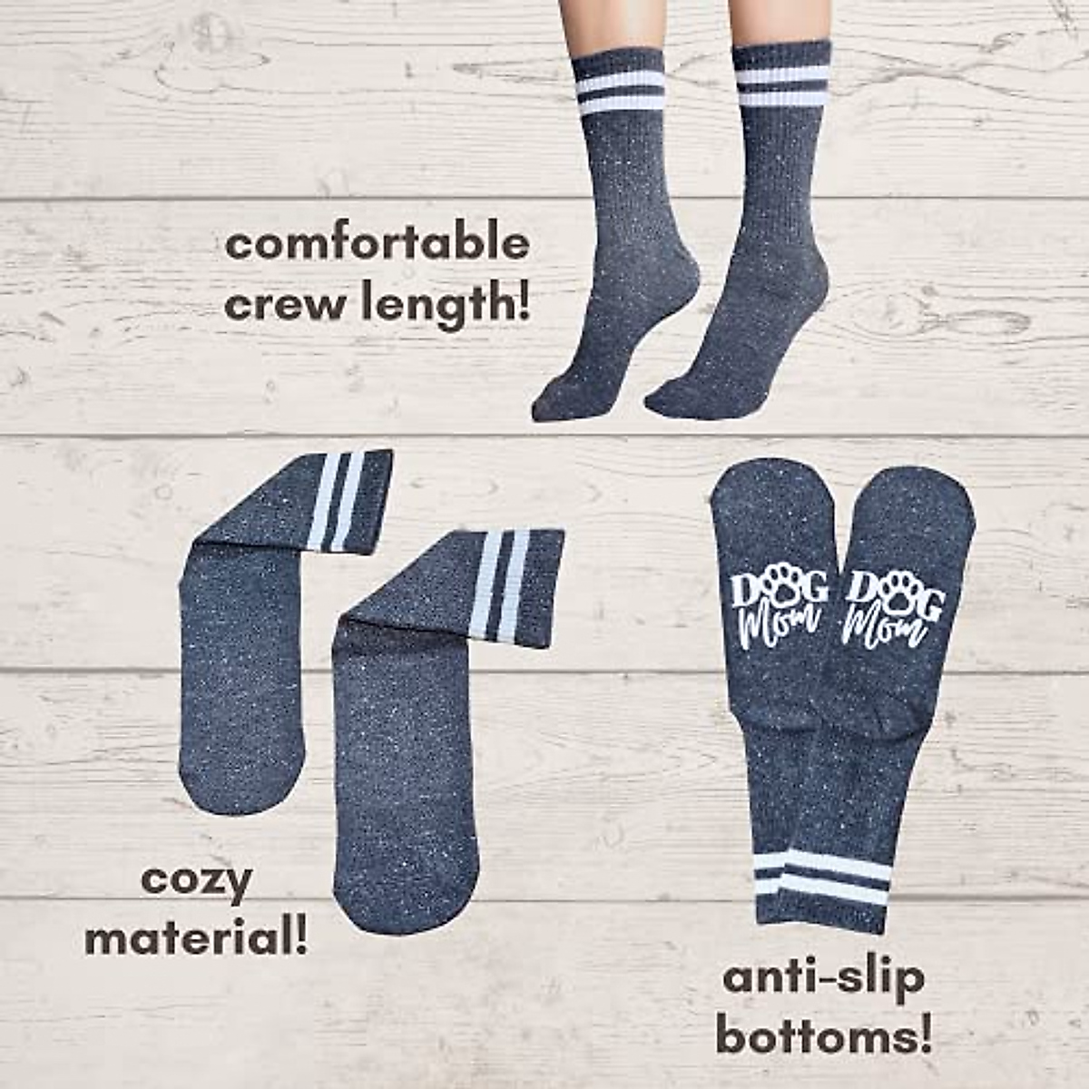 Boutique Dog Mom Crew Socks for Women - Soft Fuzzy No Slip Grip Soles - Fun Novelty Wife, Grandma, or Girl Birthday Gift or Christmas Present Stocking Stuffer - Sock Gifts for Best Friend - Charcoal