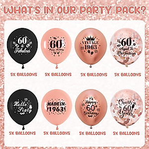 60th Birthday Decorations for Women, 40pcs Rose Gold Theme Party Decorations, Rose Gold Latex Balloons and Confetti Balloons, Happy 60th Birthday Party Anniversary Supplies for Her