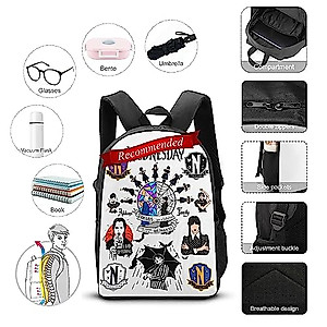 UDNHYET Wednesday Backpacks Set 3Pcs Multifunction Travel Bag with Lunch Box Pencil Case for Gifts