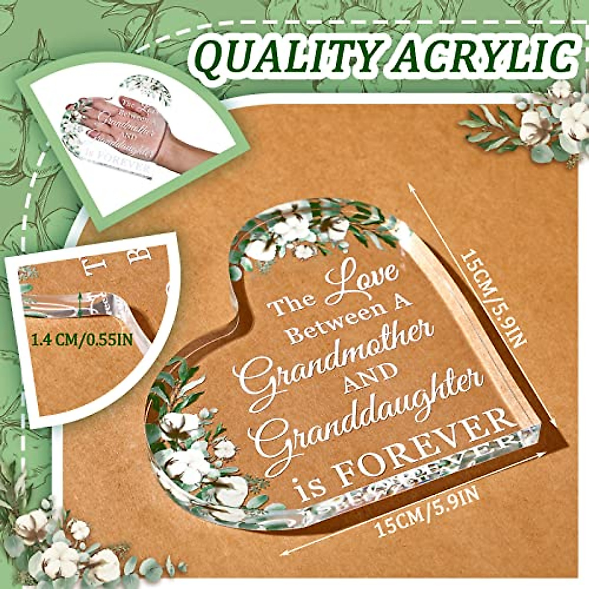 Grandma Gift Grandma Birthday Gift Acrylic Heart Shape Grandma Sign from Granddaughter Grandson Thoughtful Grandmother Gift Ideas for Birthday Mother's Day (Granddaughter)