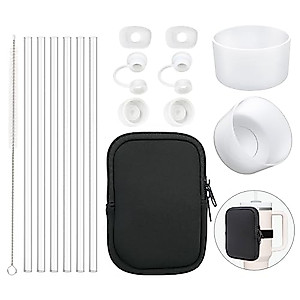 Water Bottle Pouch Silicone Spill Proof Stopper Set Replacement Straws and Tumbler Boot for Stanley H1.0 40oz 30oz Tumbler, Airboat Reusable Straws, Leak Proof Topper Accessories for Stanley Cup