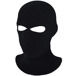 SATINIOR 2-Hole Knitted Full Face Cover Ski Neck Gaiter, Winter Balaclava Warm Knit Beanie for Outdoor Sports (Black, Medium)