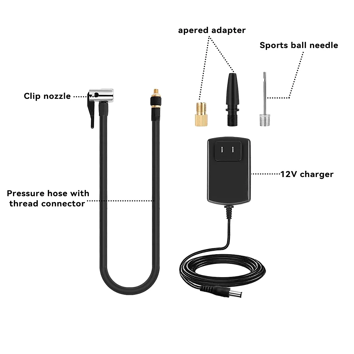 Excited Work 12V Portable Air Compressors Cordless Tire Inflator, 2.0 Ah Rechargeable Battery and Quick Charger, Max 150PSI, with 3 Nozzles, 4 Unit Meters, Fits Cars Motorcycles etc