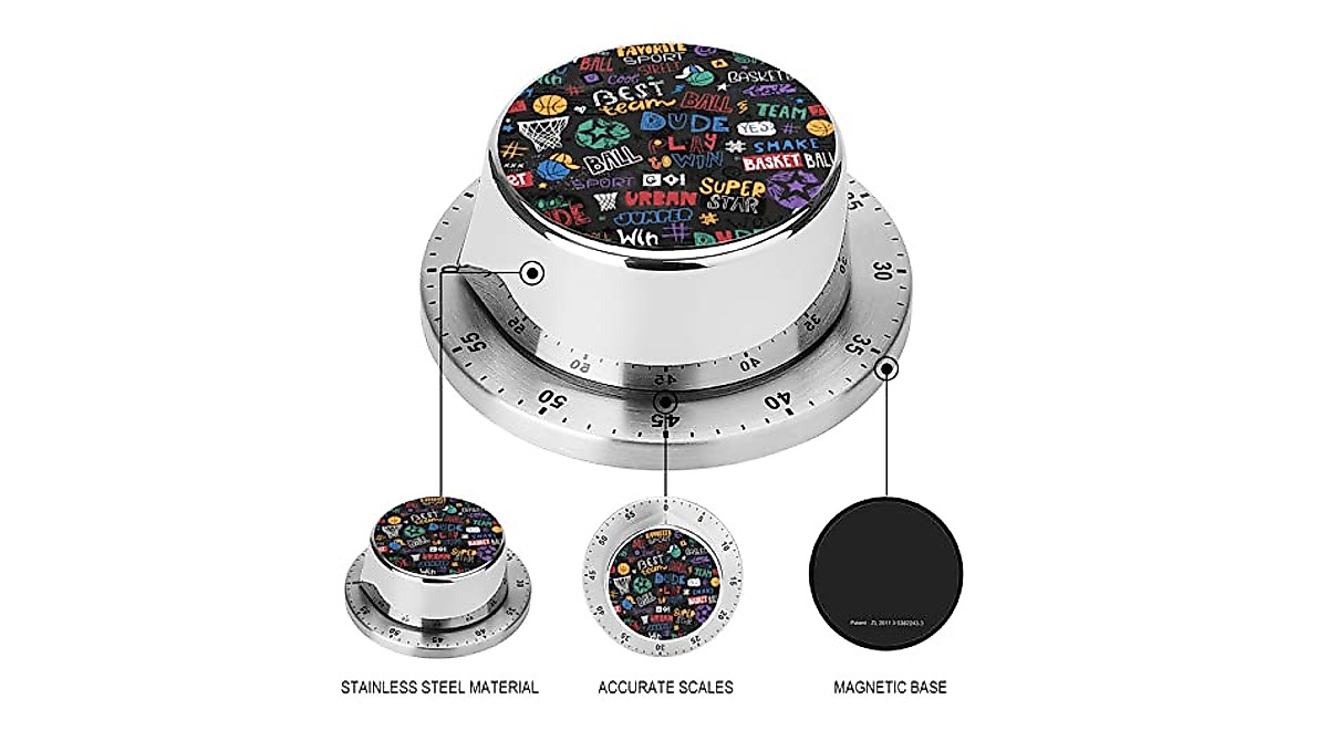 Black Basketball Kitchen Timer - Stainless Steel Countdown Clock