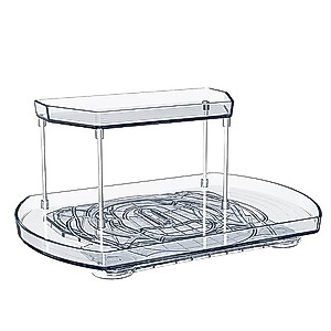 Colel Lazy Susan Turntable Organizer for Refrigerator, 16.53" x 11.02" Rectangular Fridge Lazy Susan Turntable Organizer for Kitchen (Double Layer)