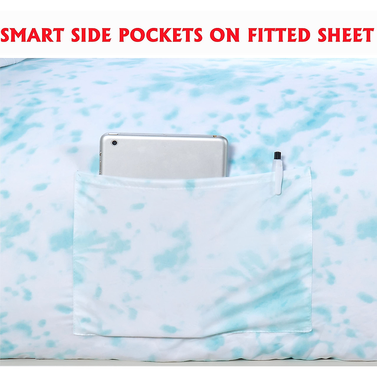 Elegant Comfort Luxury Soft Bed Sheets Tie Dye Pattern 1500 Thread Count Percale Egyptian Quality Microfiber Softness Wrinkle and Fade Resistant (6-Piece) Bedding Set, King, Tie Dye Aqua