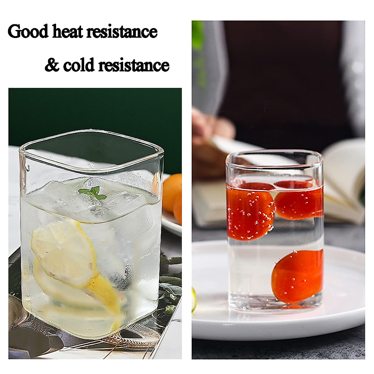 Tupalizy Square Glass Cups Tumbler Highball Drinking Glasses for Water Wine Beer Cocktails Juice Iced Tea Coffee Mixed Drinks Kitchen Party Home Everyday Use Clear Glassware, Set of 2, 8.5oz