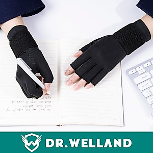 Dr.Welland Medical Arthritis Gloves with Strap, Best Open Finger Glove Hand Wrist Support for Rheumatoid Arthritis