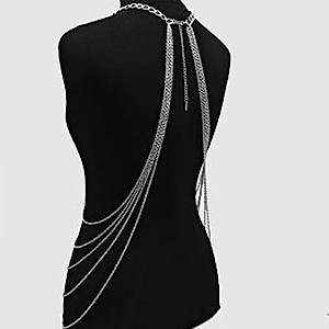 Bounzhi Harness Body Chain Bra Crossover Sexy Body Jewelry Bikini Chains Necklace for Women(Silver)