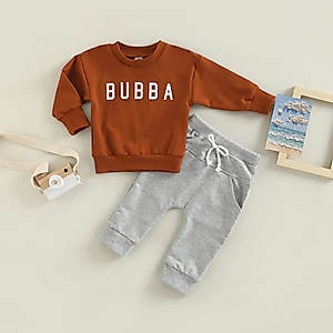 YOKJZJD Infant Toddler Baby Boy Fall Winter Outfits Letter Pullover Sweatshirt Long Sleeve T-Shirt Tops Pants Sweatsuit Clothes Set (Brown, 2-3T)