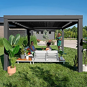 Backyard Discovery Trenton 14x12 All Season Galvanized Steel Pergola, Black, Sail Shade Soft Canopy, Rust Resistant, Support Wind and Snow, Patio, Deck, Backyard, Garden