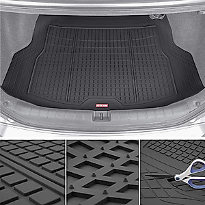 Motor Trend FlexTough Advanced Black Rubber Floor Mats with Cargo Liner Full Set - Front & Rear Combo Trim to Fit for Cars Van SUV, All Weather
