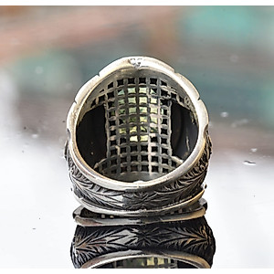 925 Sterling Silver Men's Ring with Natural Prehnite Stone, Handcrafted Unique Design, Green Gemstone Ring for Men