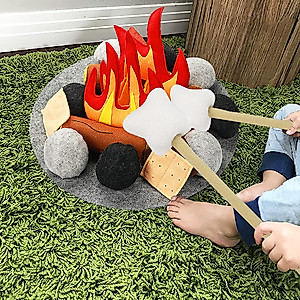 23 PCS Pretend Campfire Toys, Kids Plush Felt Play Campfire Playset Safe Fake Fire Wood Stones Toys Pretend Camping Play Set for Kids Toddlers Age 3-5
