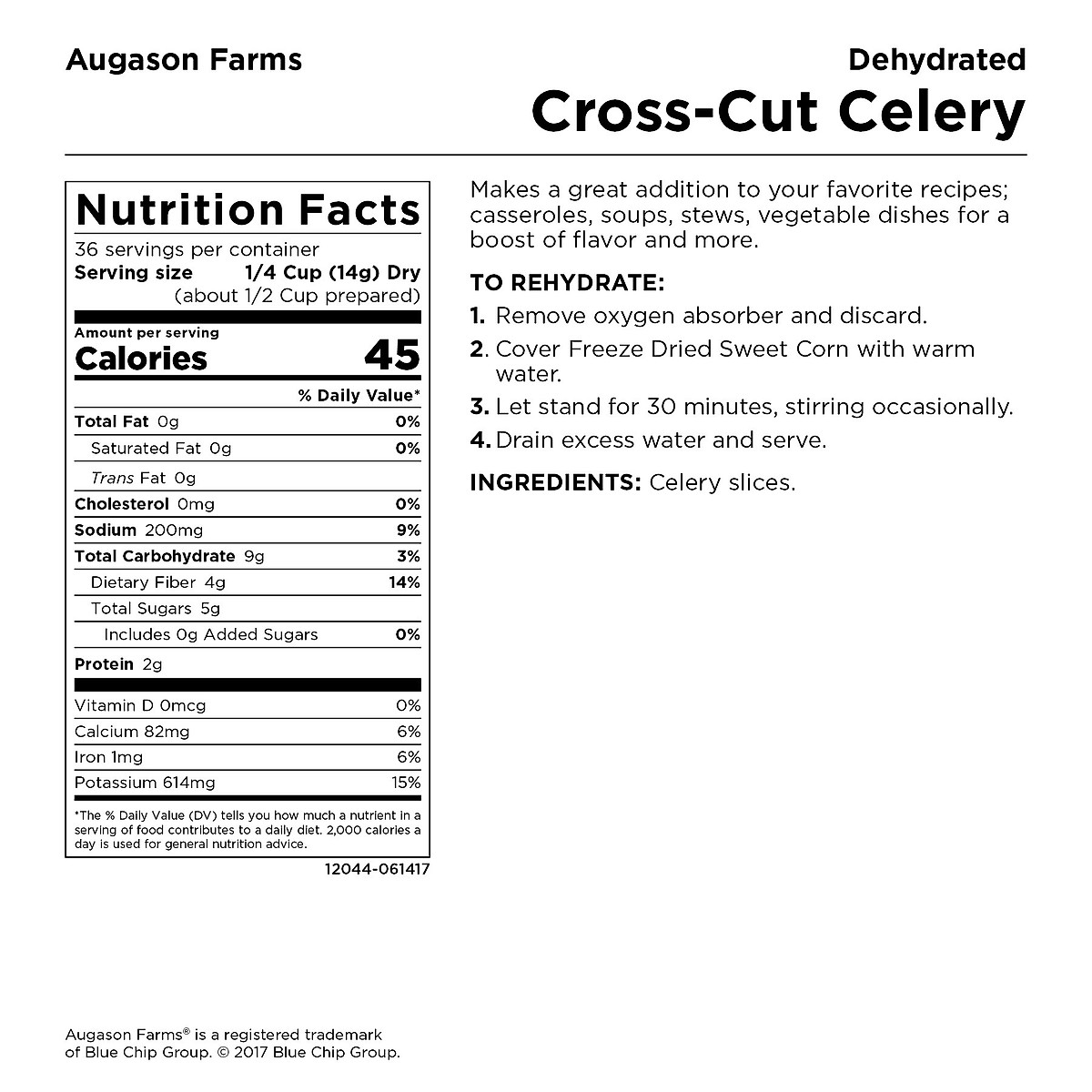 Augason Farms Dehydrated Cross Cut Celery 1 lb 2 oz No. 10 Can